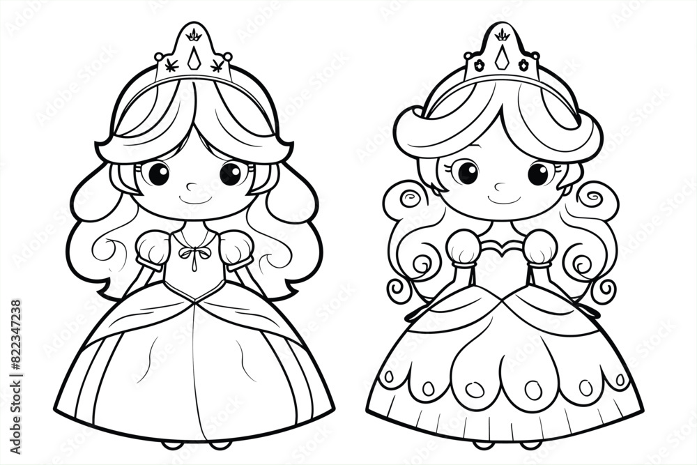 coloring pages with cute princess characters, happy princess characters ...