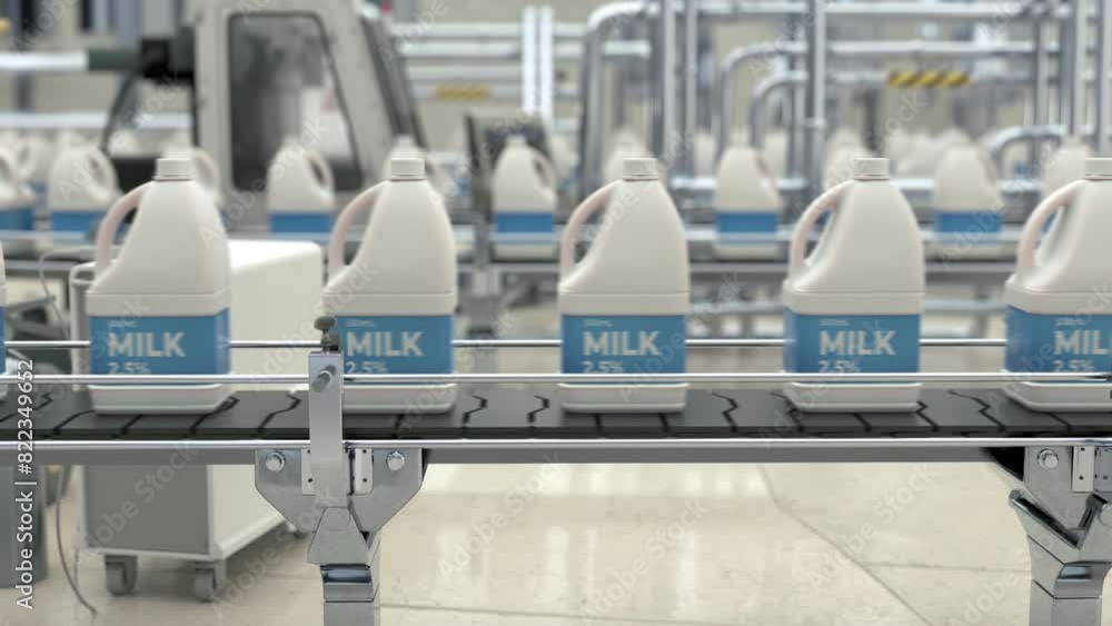 Milk Canisters Move On Automated Production Line Of Dairy Plant ...