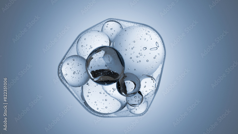 Water bubbles on a blue background. Macro. 3D animation. A sphere ...