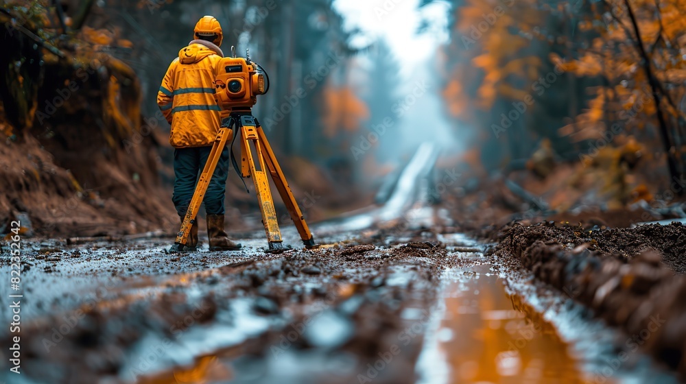 engineer working on construction site machine for road work background ...