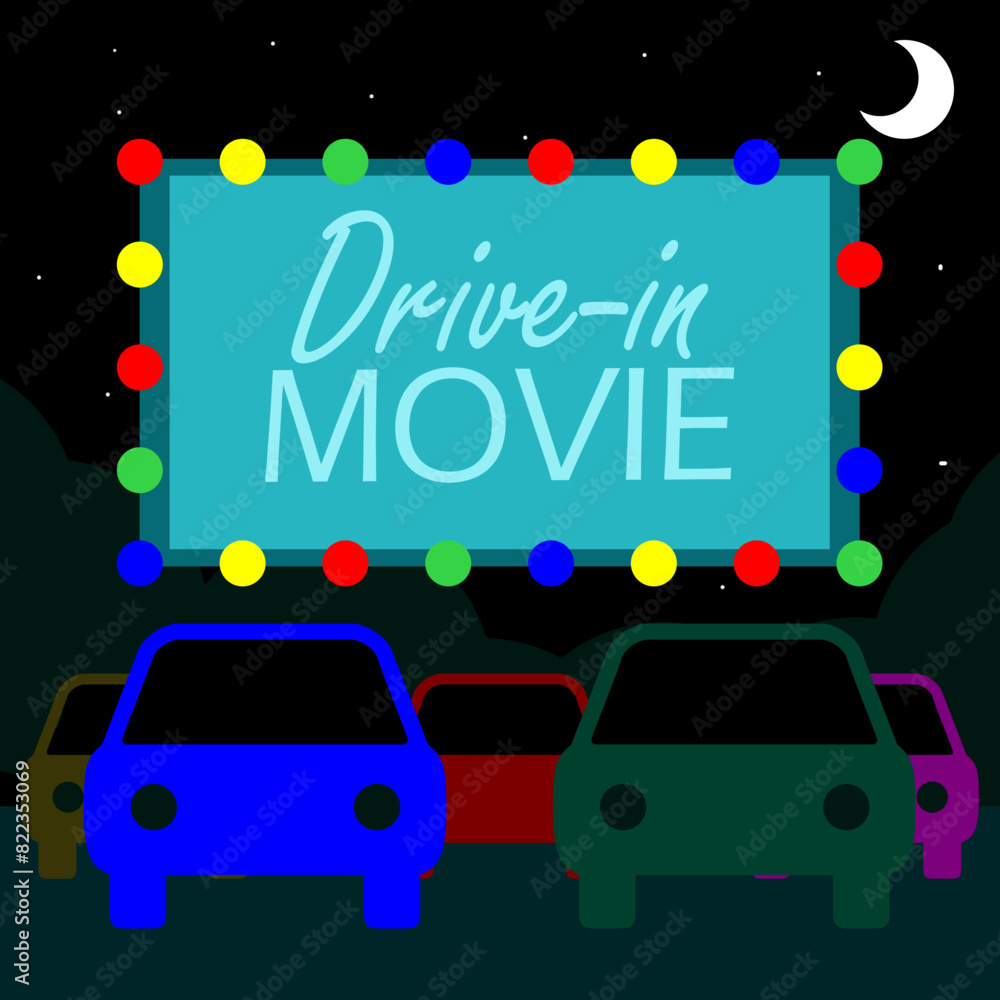 National Drive-In Movie Day event banner. A large screen with cars ...