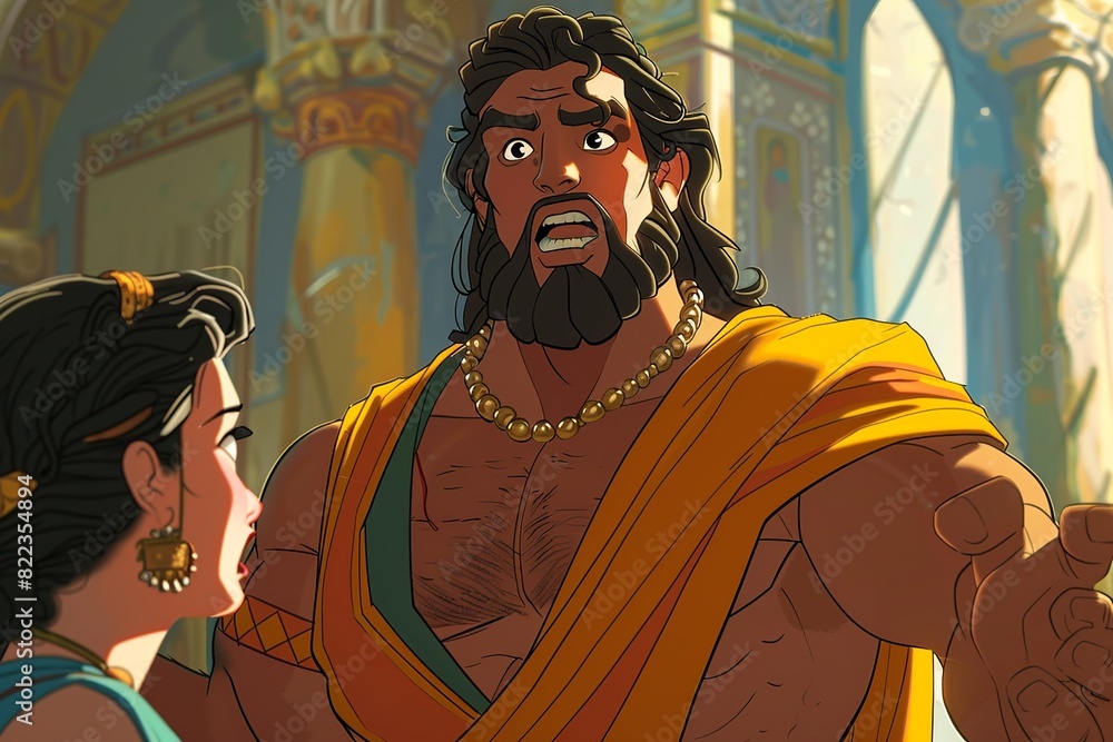 Experience a vibrant cartoon interpretation portraying Samson's ...