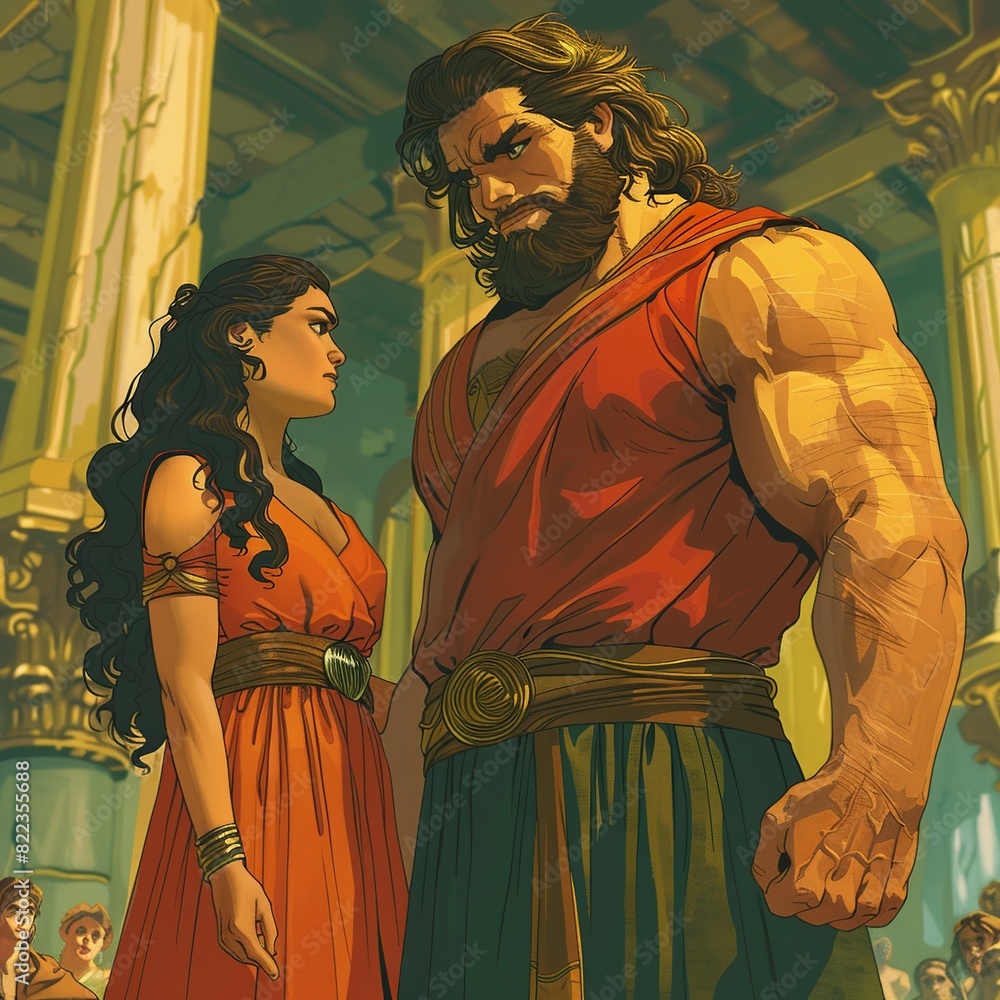 Experience a vibrant cartoon interpretation portraying Samson's ...