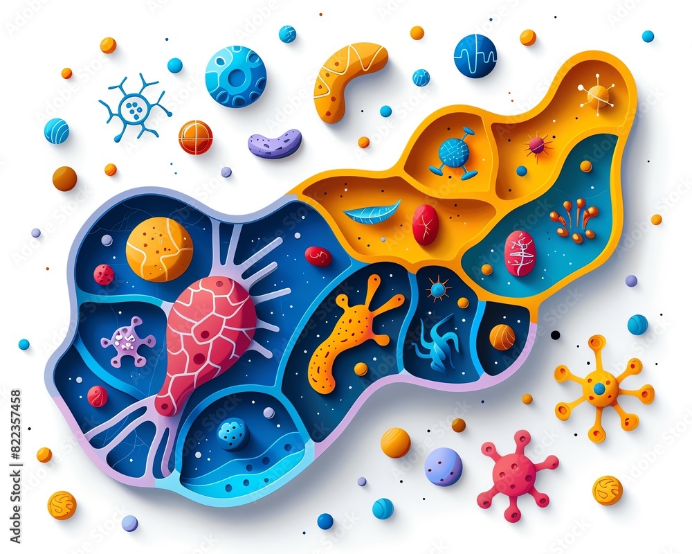 Biology cell icon flat design side view chemistry theme cartoon drawing ...