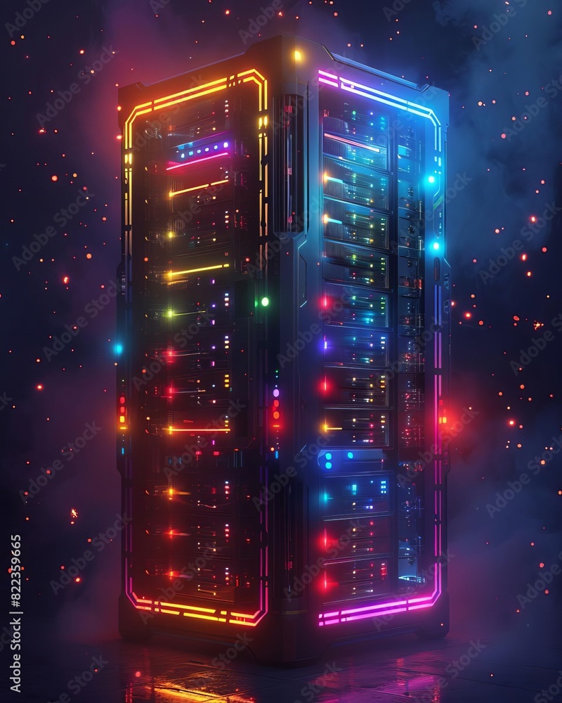 Artificial Intelligence Server Rack A server rack glowing with LED ...