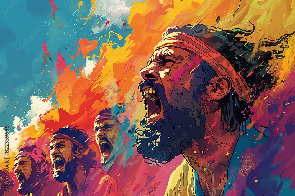 Step into a playful cartoon scene capturing Joshua and the Israelites ...