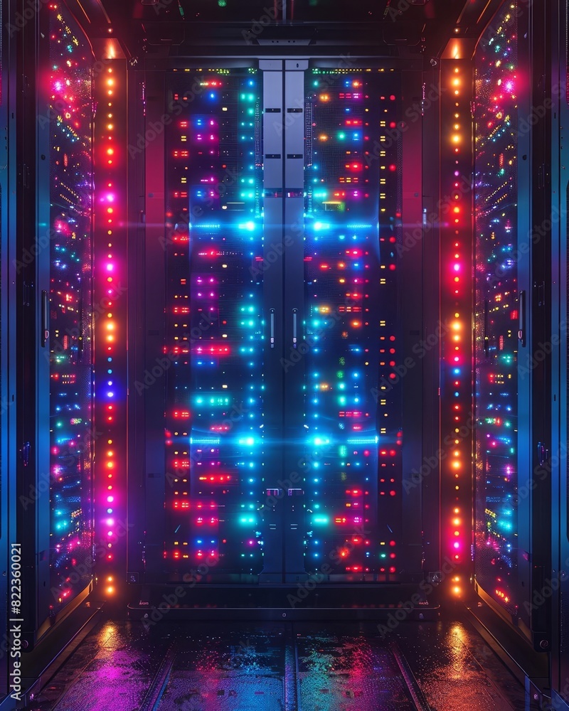Artificial Intelligence Server Rack A server rack glowing with LED ...