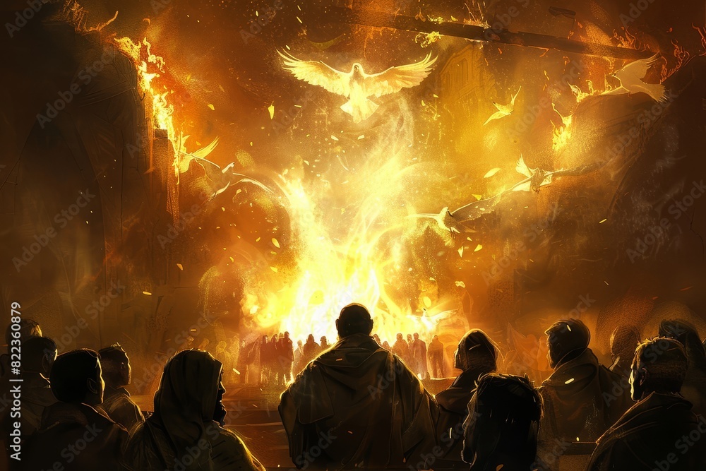 Pentecost: The Descent of the Holy Spirit with Fiery and Divine Imagery ...