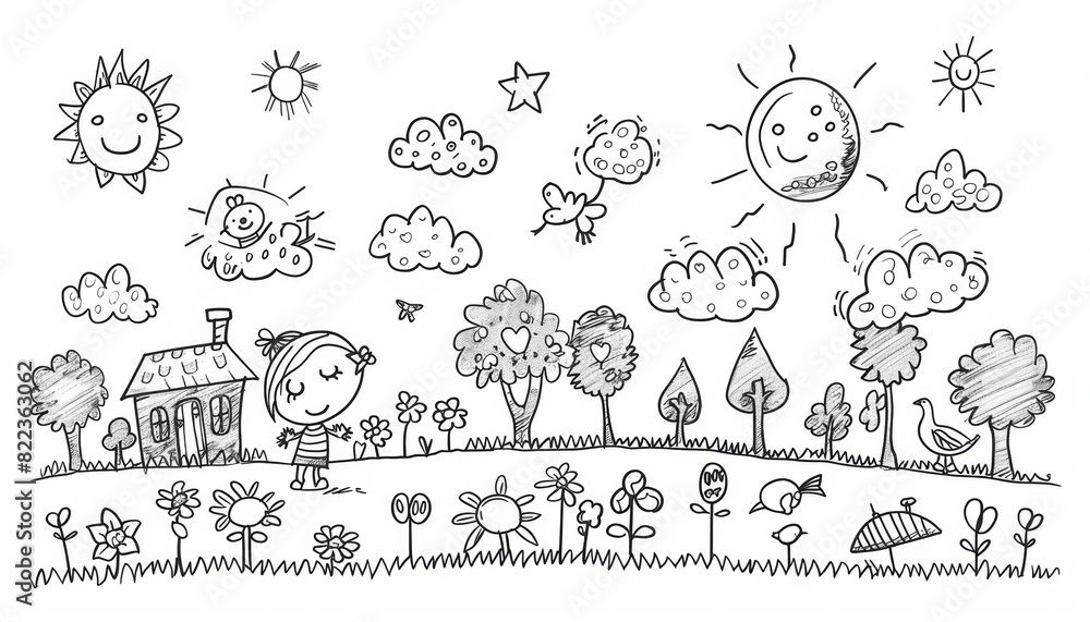 Simple line drawing of a bright future and ecology coloring page ...