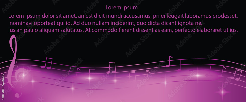 Glossy Musical Notes Background in Purple on Black Copy Space. Music ...