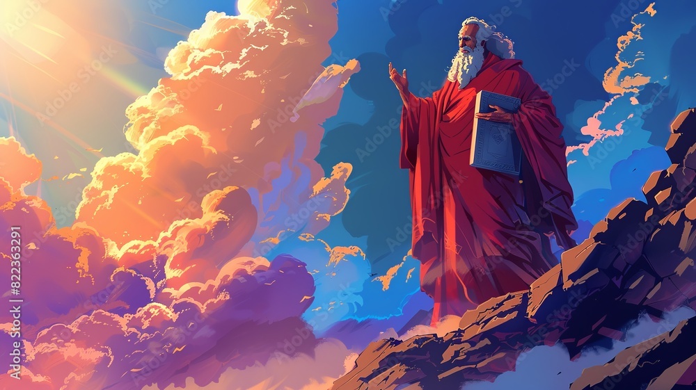 Witness a vibrant cartoon representation as Moses descends from Mount ...