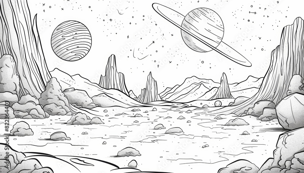 Simple line drawing of space for coloring: unknown, exploration ...