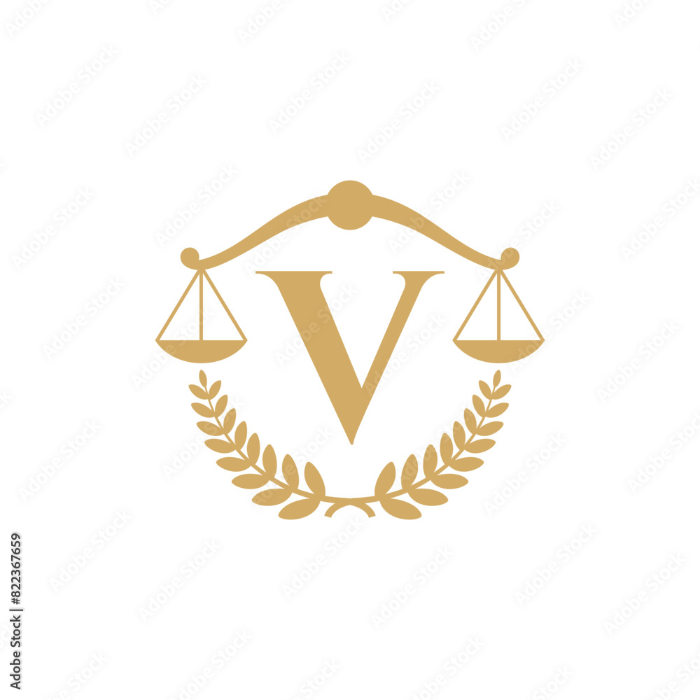 Letter V, Laurel Wreath and Scale Of Justice Logo 001 Stock Vector ...