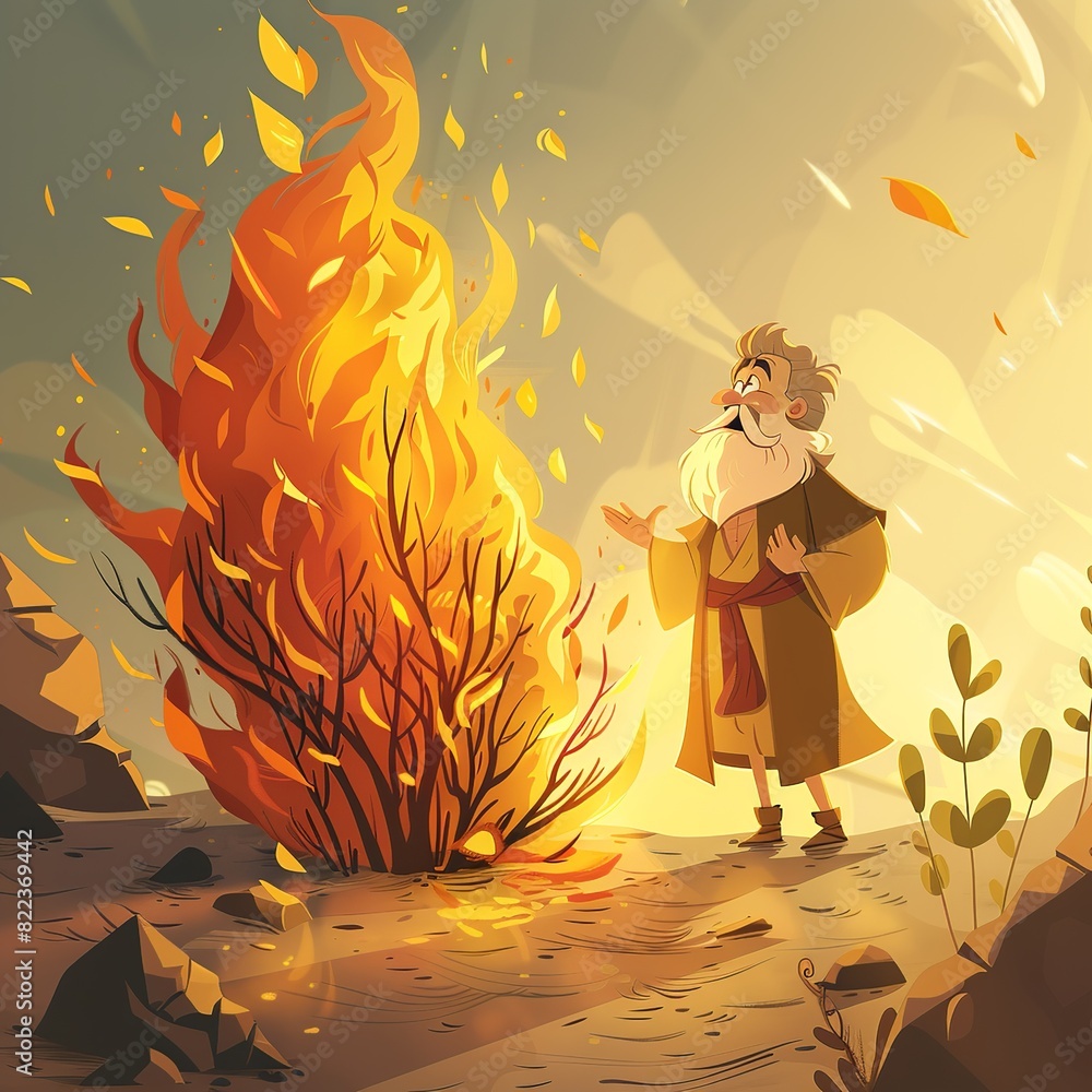 Immerse yourself in a playful cartoon scene as Moses tentatively ...