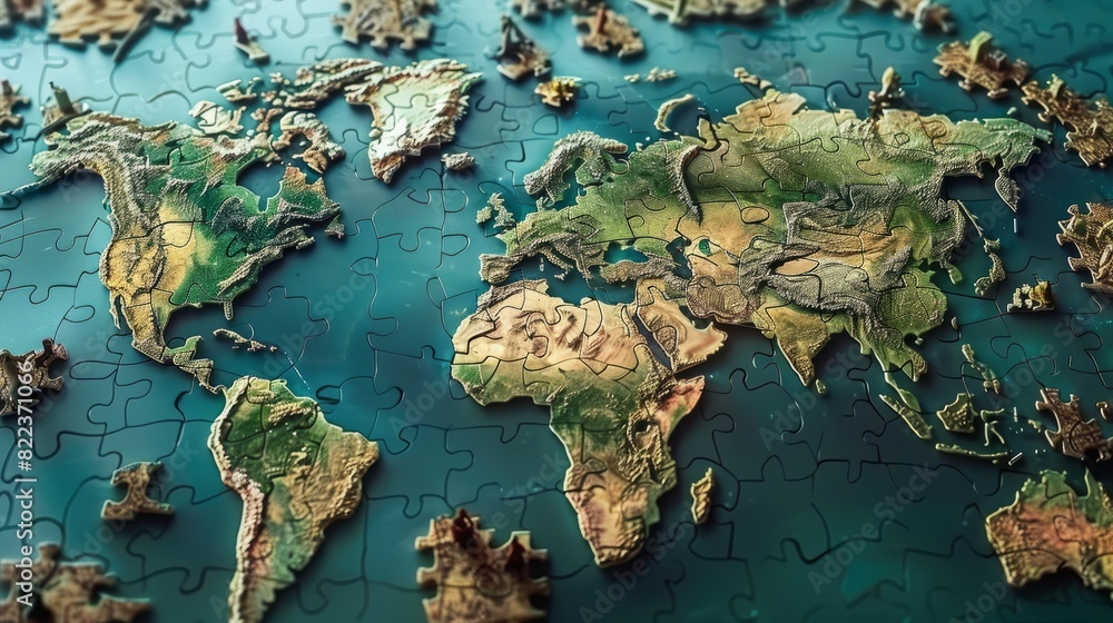 concept of worldwide geopolitics. mysterious people building new world ...