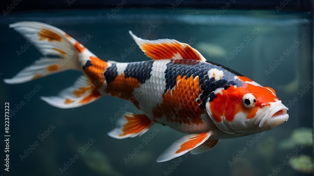 Japanese traditional fish sticker, koi fish, against a clear background ...