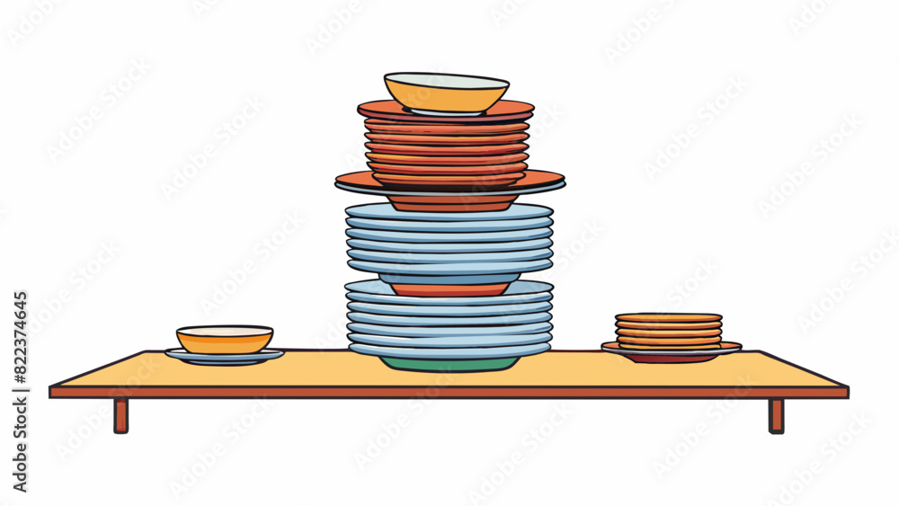 A balanced stack of dishes on a dining table with the heaviest and most ...