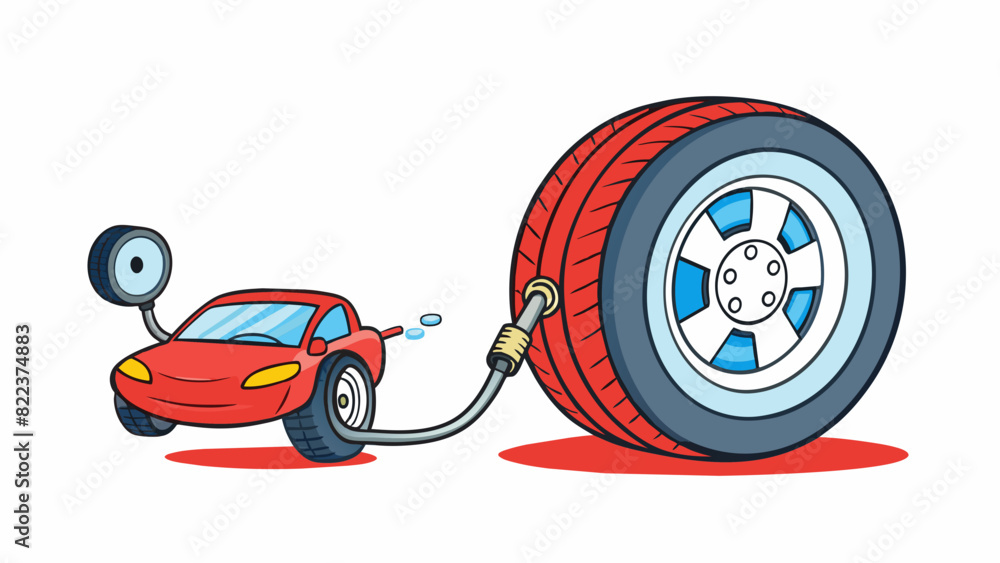 A car tire being filled with air as the pressure gauge slowly climbs ...