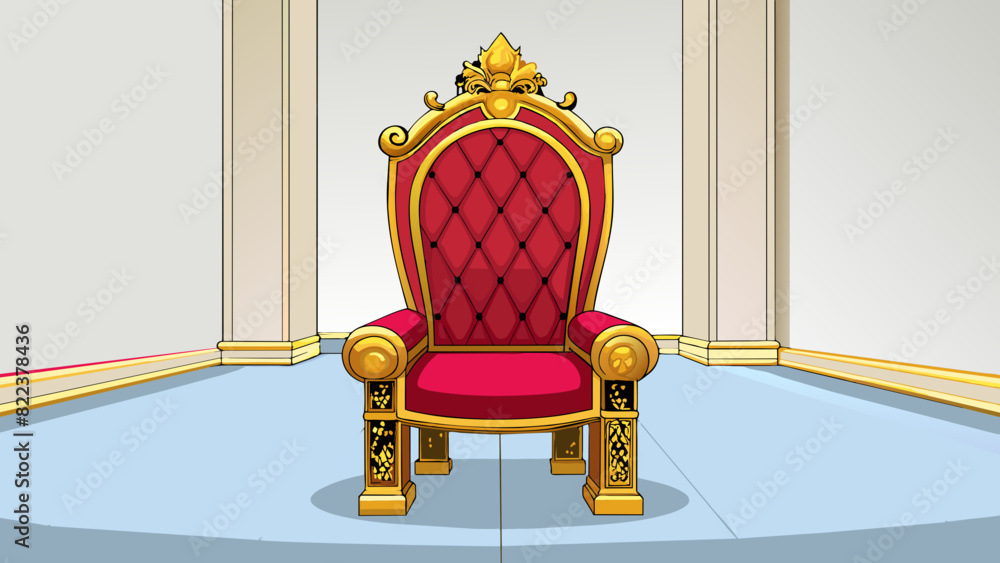 In the center of the room stood a grand ornate chair with velvet ...