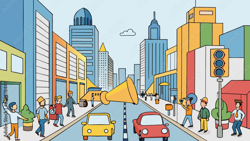 I step outside into a bustling city street filled with the sounds of ...