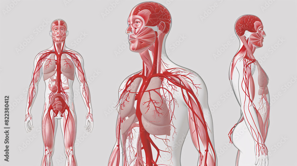 Anatomical illustrations blood vessels throughout the human body are ...