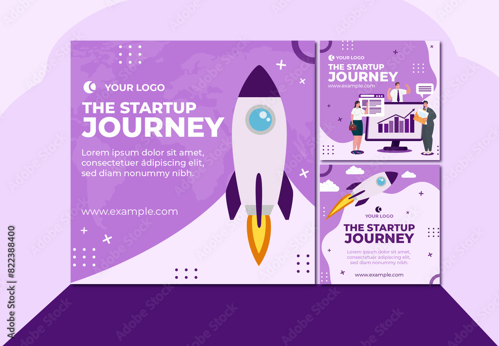 Purple Illustrative Startup Social Media Stock Template | Adobe Stock