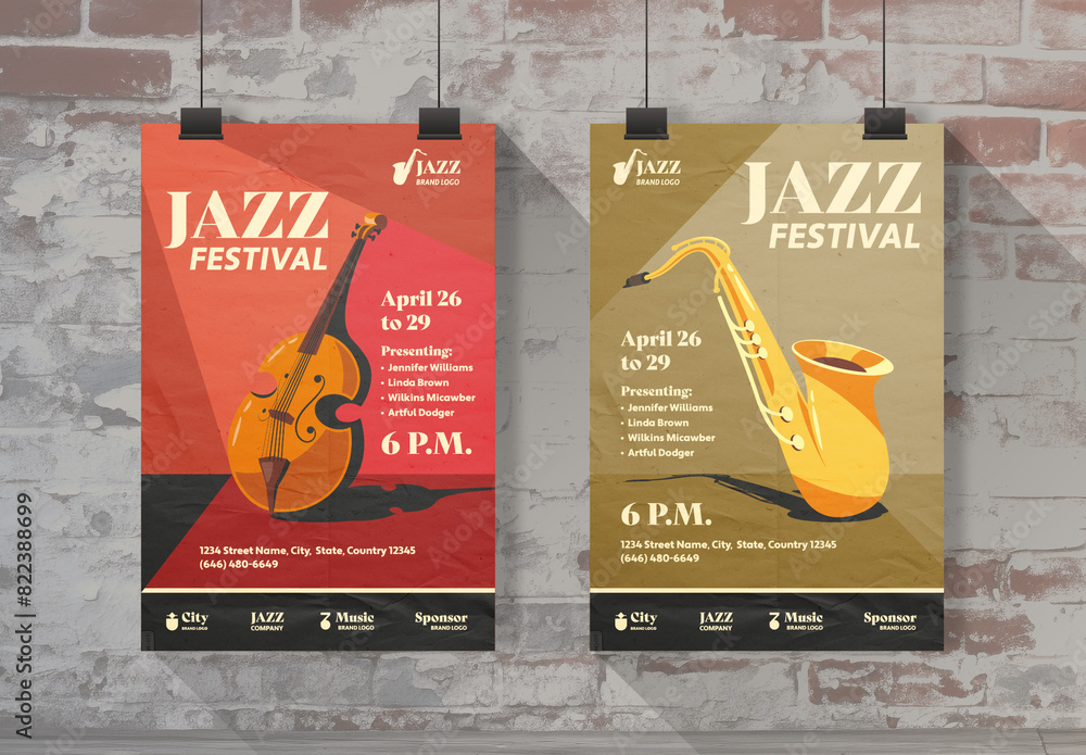 Red and Gold Jazz Instruments Poster Stock Template | Adobe Stock