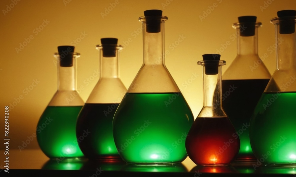 Chemical flasks: Multicolored liquids in chemical flasks are a symbol ...