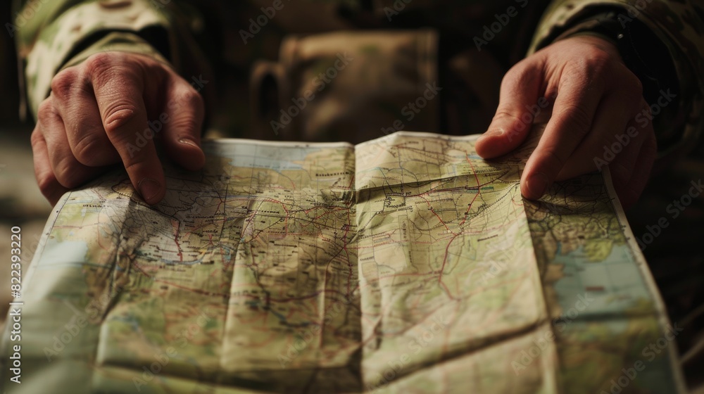 Military Personnel Holding Map for Navigation Guidance Stock Photo ...