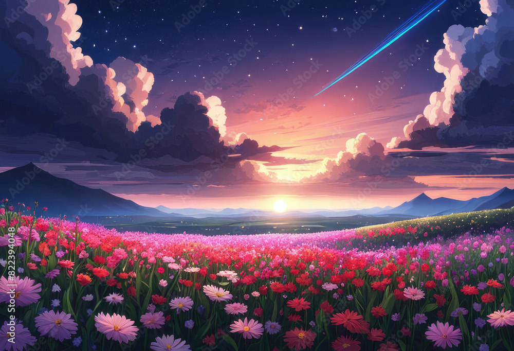 Generative AI, the sight of a meteor shower on a beautiful night with a ...