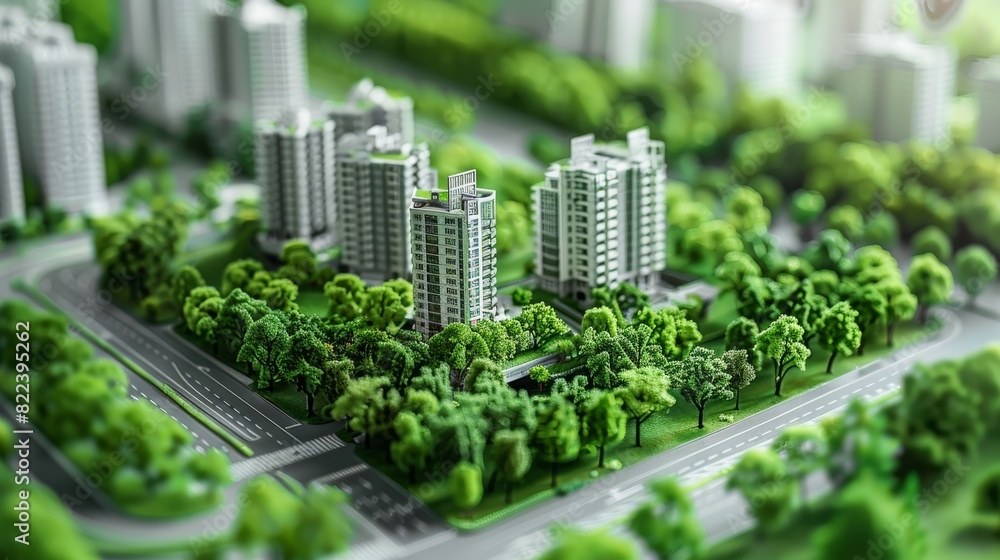 Ecological concept, green city model, green oasis with buildings, looks ...