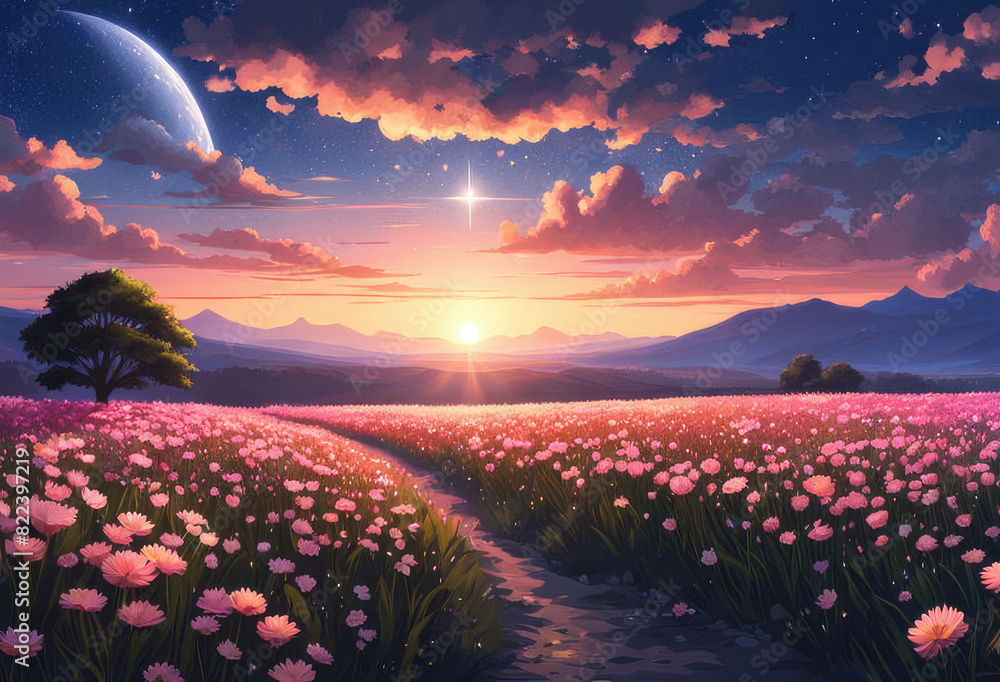 Generative AI, Beautiful Cinematic scenery of a of night beauty flower ...