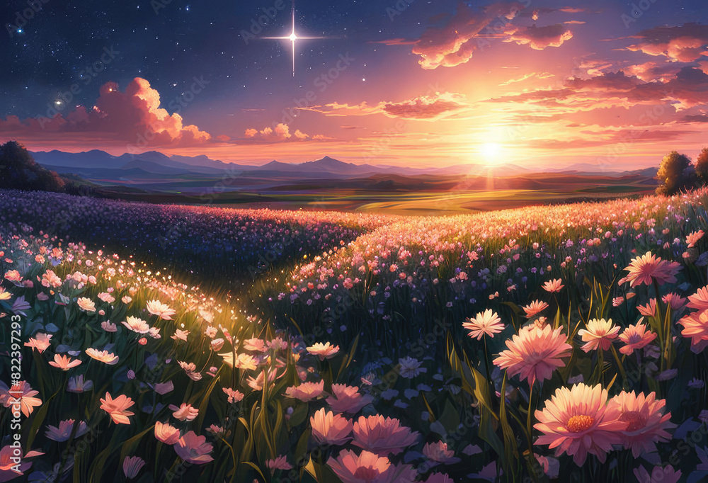 Generative AI, Beautiful Cinematic scenery of a of night beauty flower ...