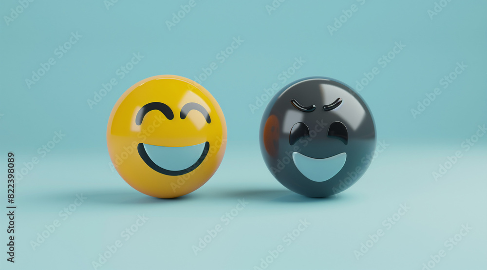 3d rendering of two smiley face emoji faces, one is laughing and the ...