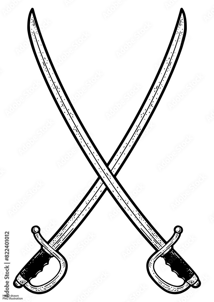 Crossed sabers swords sketch engraving PNG illustration. T-shirt ...