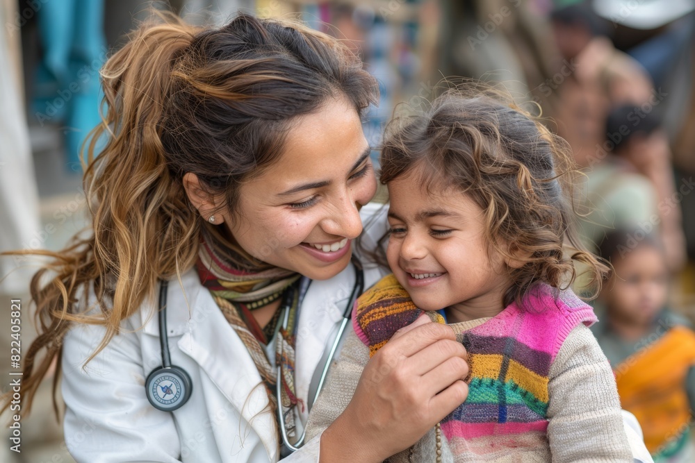 cross-cultural pediatric care, an indian female doctor in a white coat ...