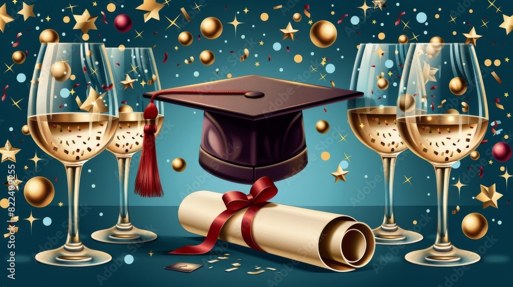 Elegant Graduation Celebration Scene with Graduation Cap, Diplomas, and ...