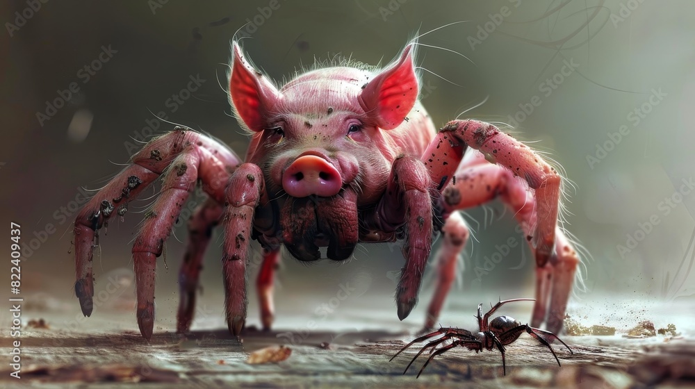 Fantastical creature with the head of a pig and the body of a spider ...