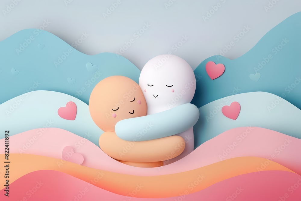 Paper art style of National Hug Day, illustrating a pair of embracing ...