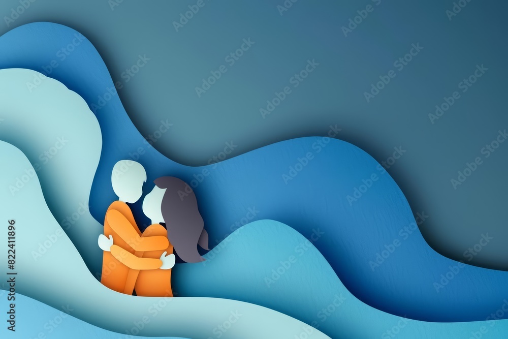 Paper art style of National Hug Day, illustrating a pair of embracing ...
