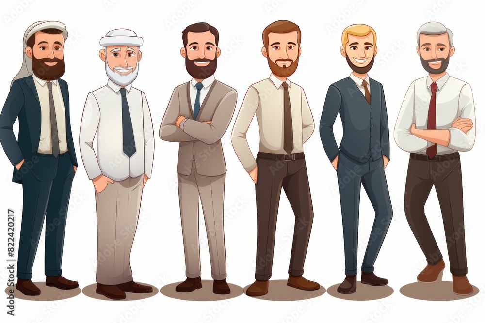 Diverse lineup of animated cartoon businessmen characters representing ...