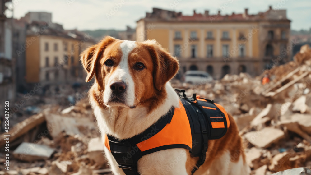 Rescue dog helps to search for people under the broken building after ...