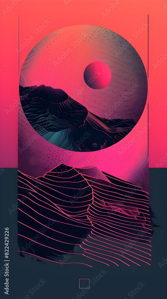 Surreal Geometric Landscape with Ambient Wave Motifs and Retro ...