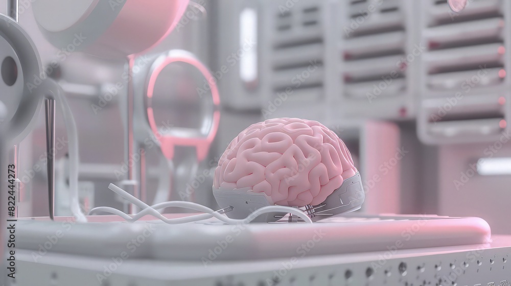 A detailed macro image of the frontal lobes of the human brain, with a ...