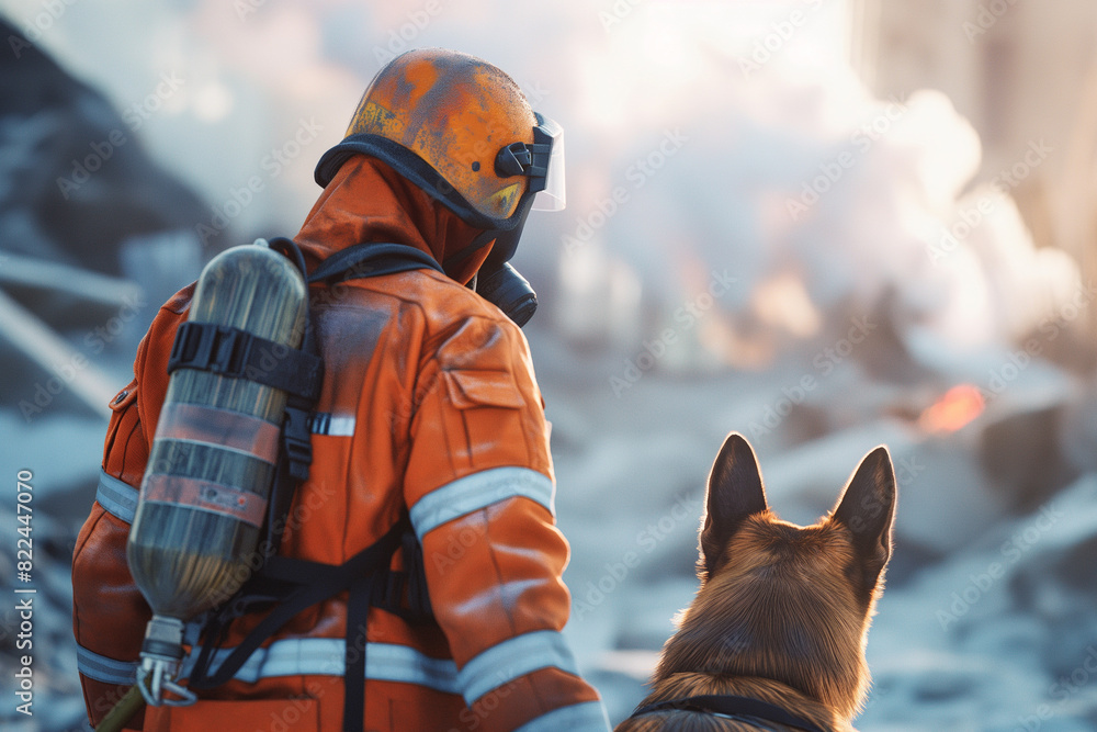 To get a Dog Involved with Search and Rescue. Rescuer search with help ...