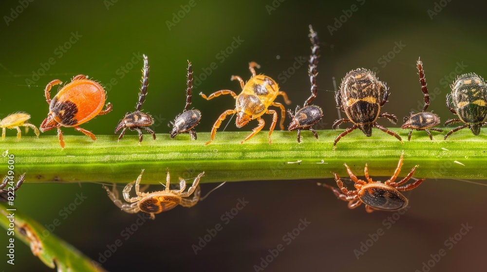 different stages of the life of ticks, from larvae to adults, to show ...