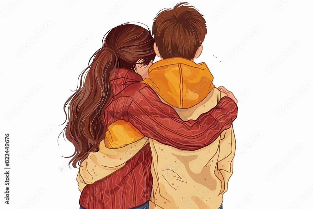 Vector illustration showing the back of a boy and girl standing ...