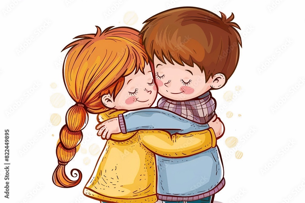 Vector image of a boy and girl, hugging each other from behind with ...