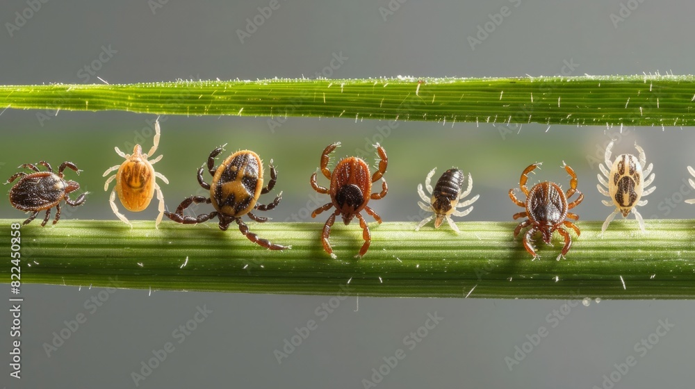 different stages of the life of ticks, from larvae to adults, to show ...