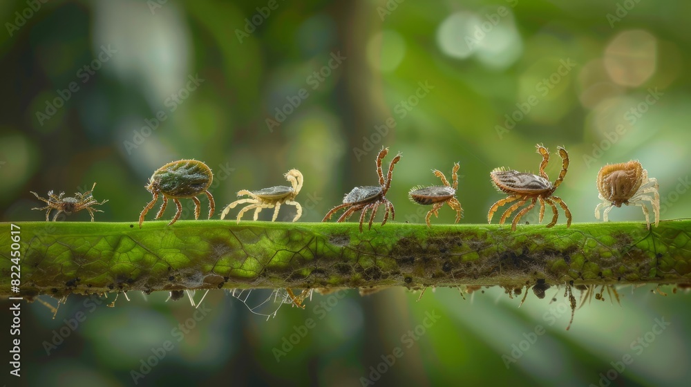 different stages of the life of ticks, from larvae to adults, to show ...